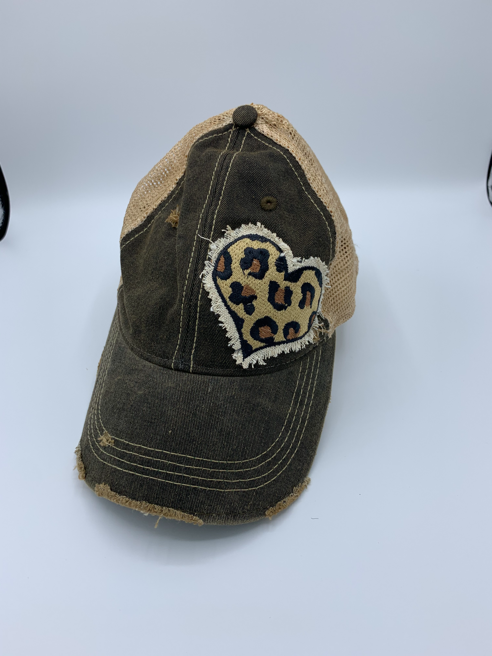 Animal Print Heart On Black Distressed Hat | Southern Charm Gifts ...